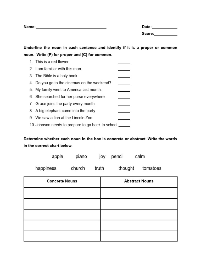 Sample Noun Test | Download Free PDF | Noun | Linguistics
