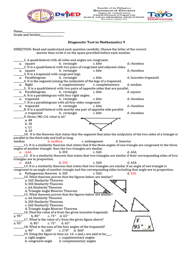 Pretest Pdf Rectangle Triangle