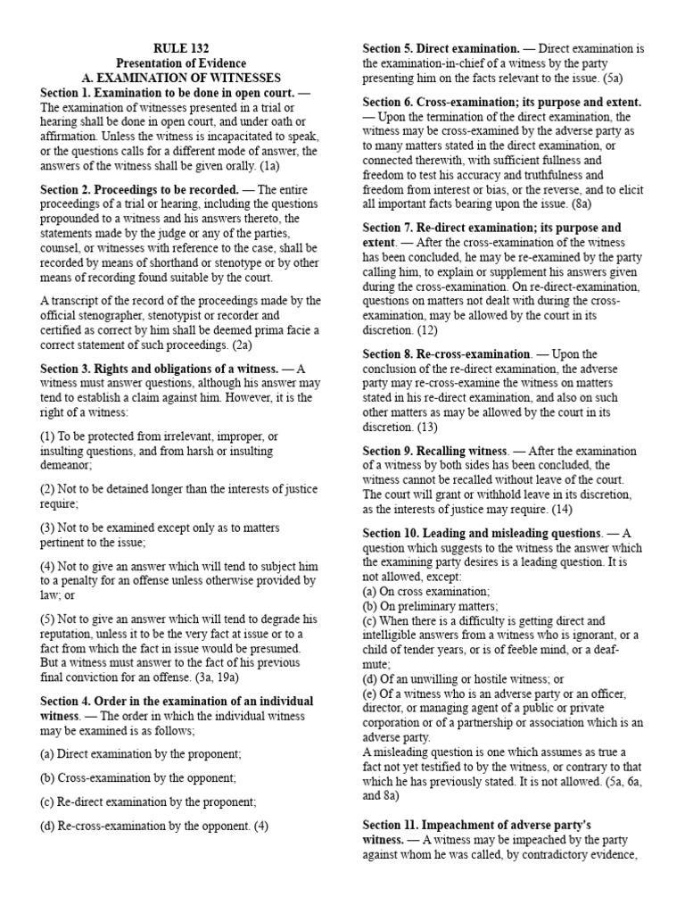 Rule 132 | PDF | Witness | Testimony