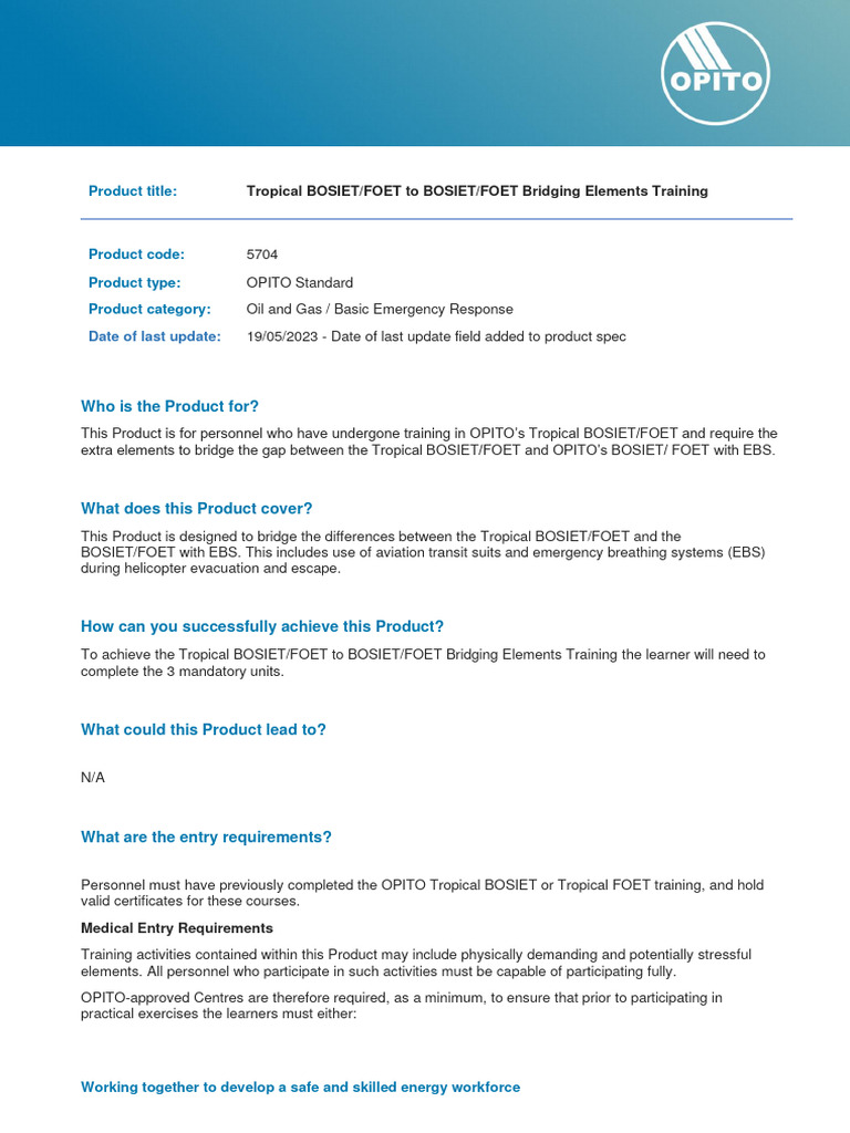 Tropical BOSIETFOET To BOSIETFOET Bridging Elements Training Product Spec | PDF | Learning ...