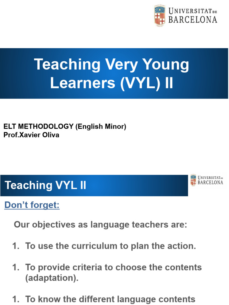 ELT Methodology S4 Teaching VYL II 23-24.pptx | PDF | Curriculum ...