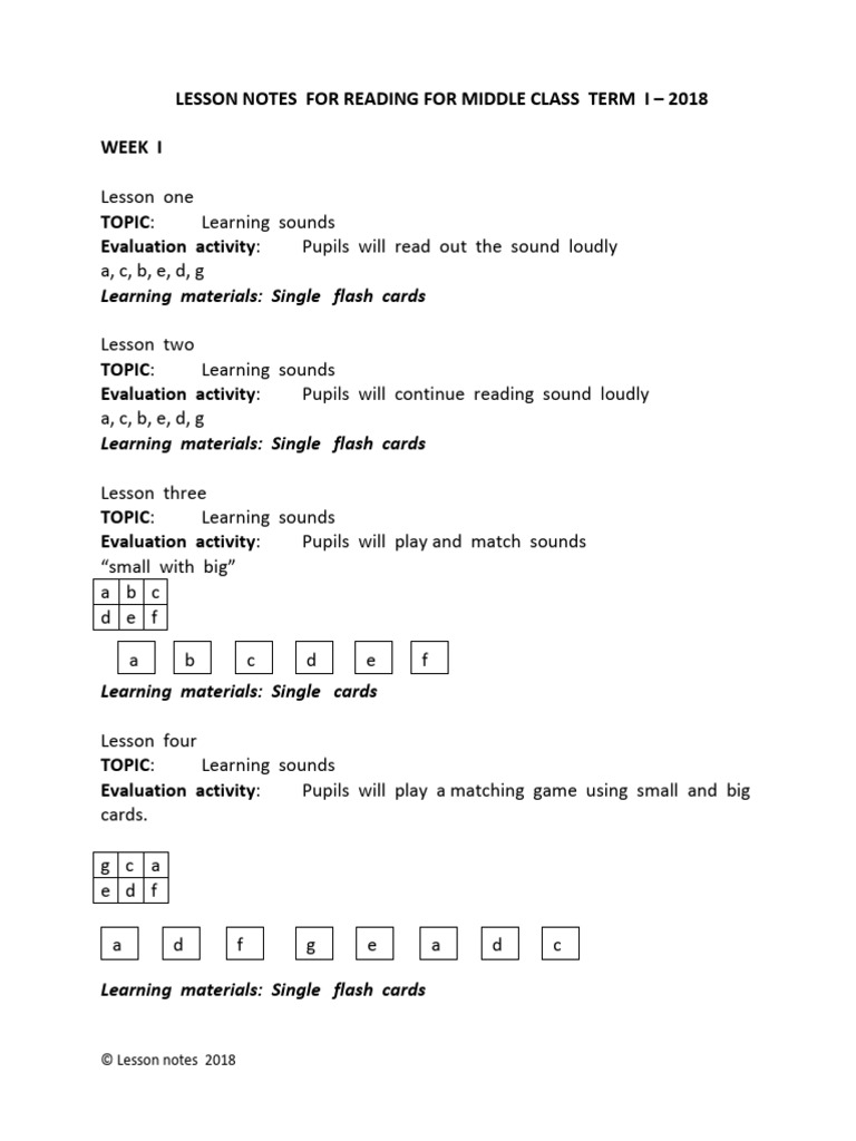 Middle Class Term 1 Lesson Notes | PDF | Flashcard | Learning
