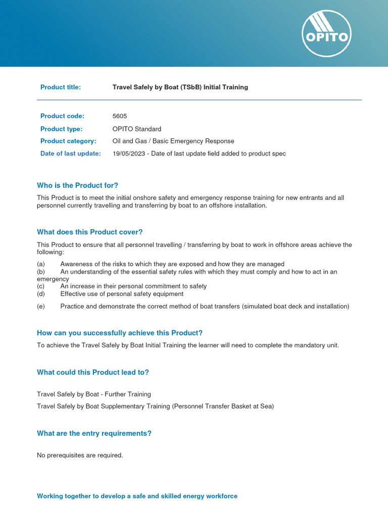 Travel Safely by Boat (TSBB) Initial Training Product Spec | PDF | Learning | Simulation