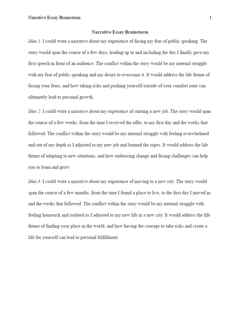 Narrative Essay Brainstorm | PDF | Self-Improvement