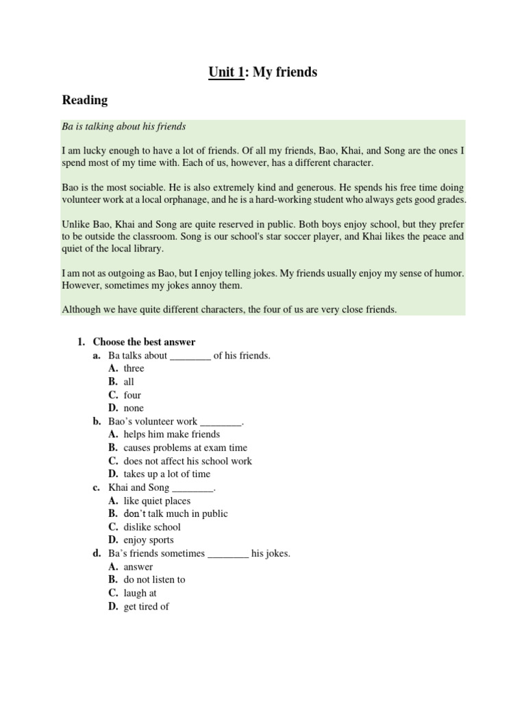 Describing Friends and Their Traits | PDF