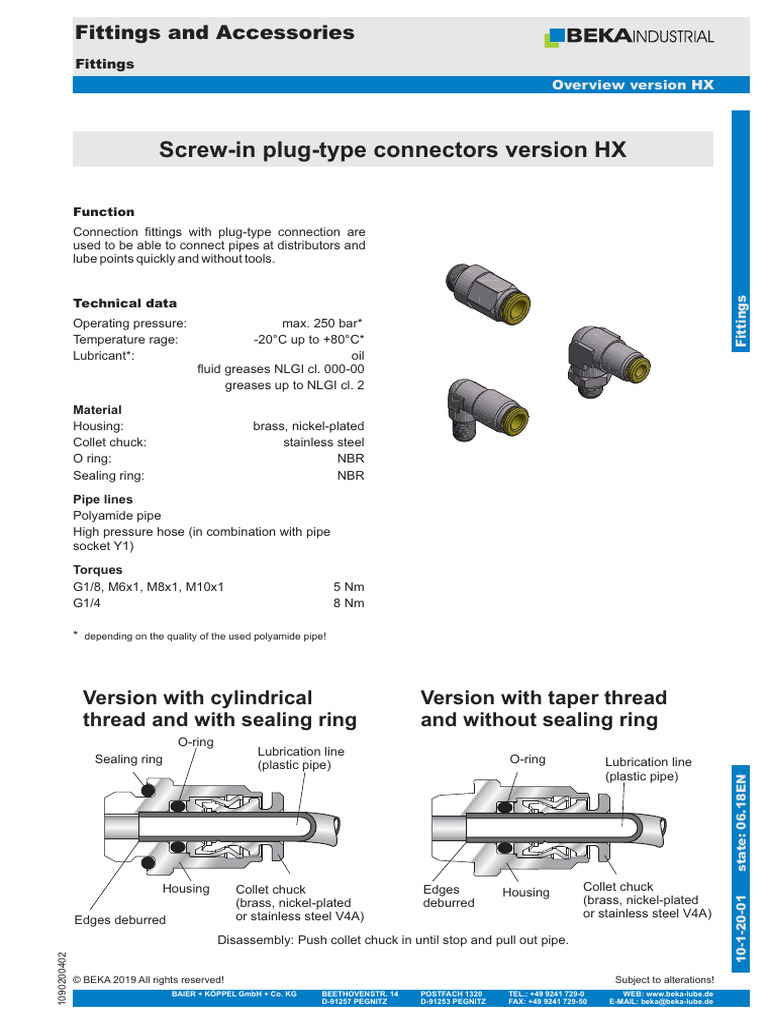 Screw in Plug Type Connectors HX HL | PDF | Pipe (Fluid Conveyance) | Mechanical Engineering