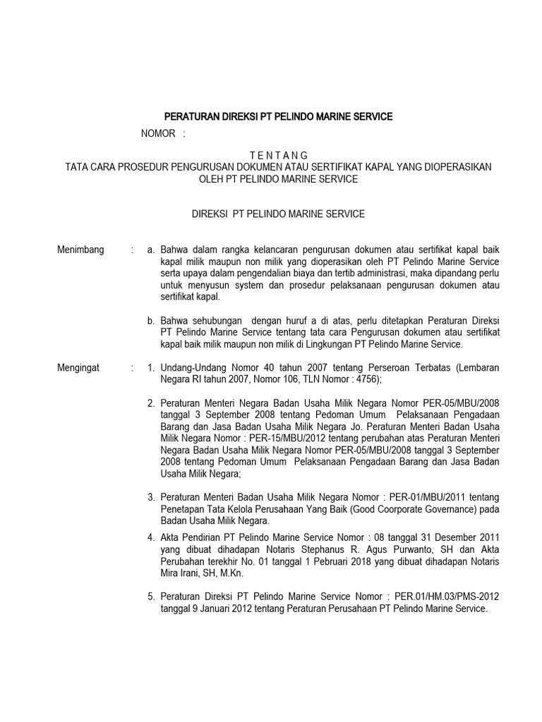 Perdir Sertifikasi Kapal Hal Depan 1 | PDF | Teknologi & Rekayasa