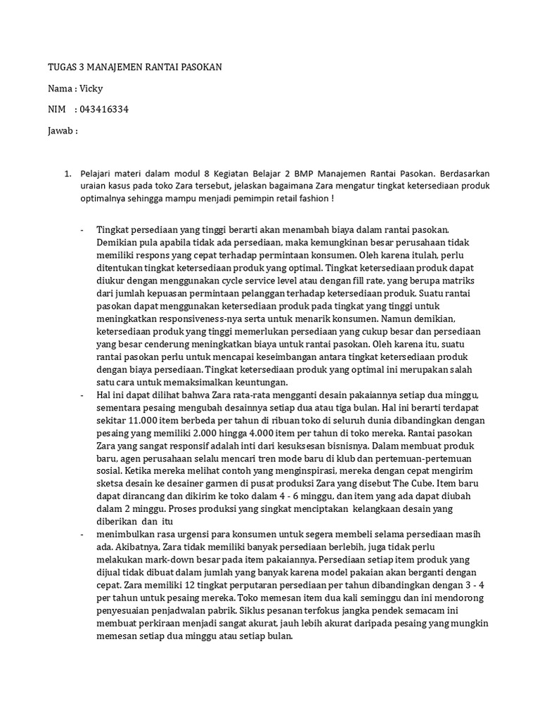 Tugas 3 Manajemen Rantai Pasokan - Vicky | PDF | Pengelolaan Keuangan & Uang