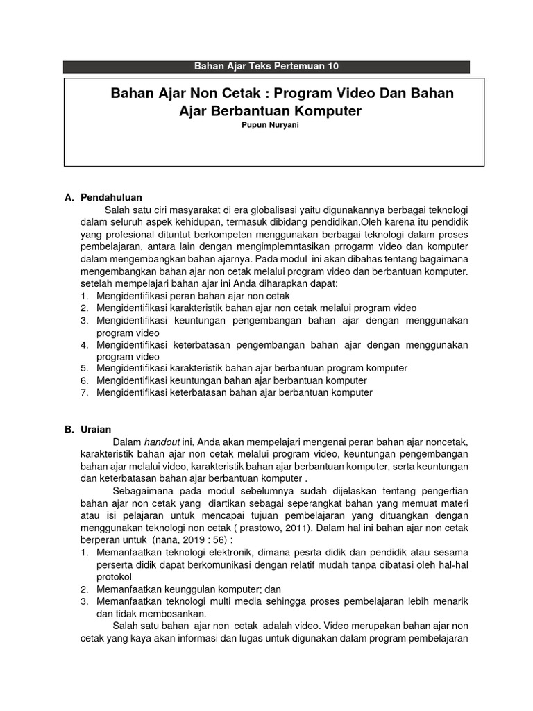 Modul Bahan Ajar Non Cetak Program Video Dan Bahan Ajar Berbantuan Komputer | PDF | Komputer