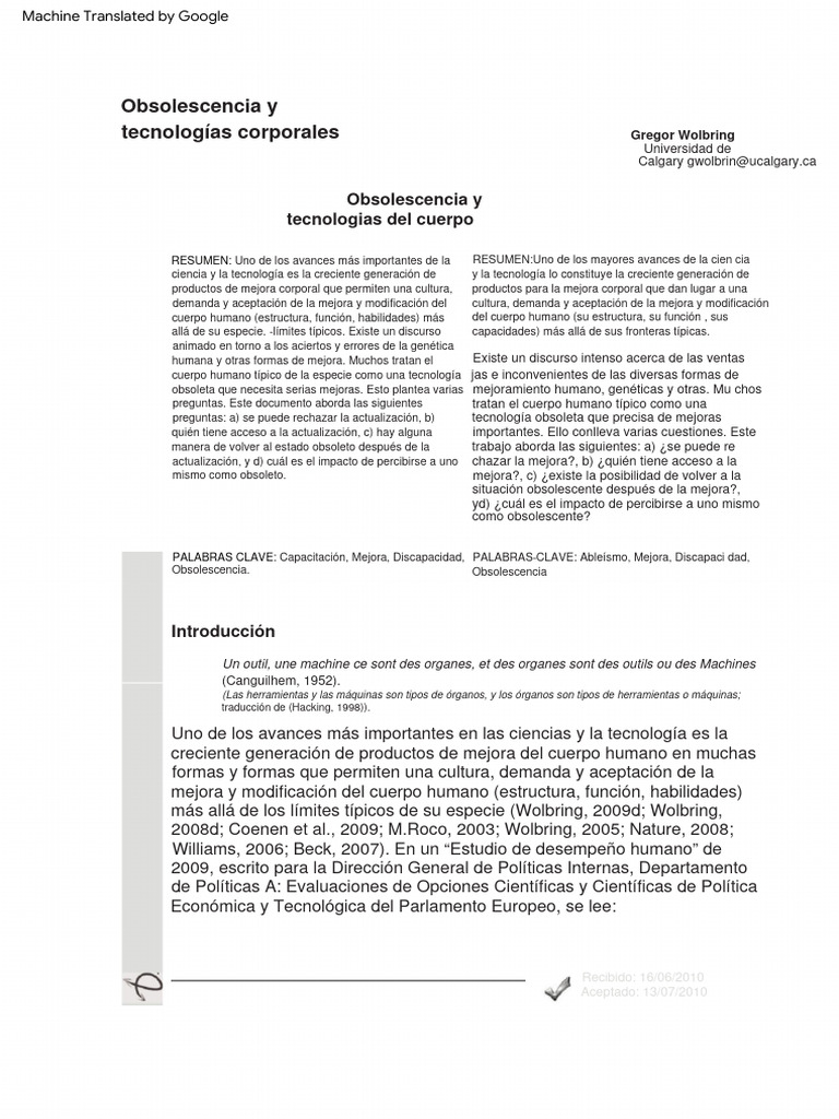Mejora del Cuerpo Humano y Obsolescencia | PDF | Invalidez | Transhumanismo
