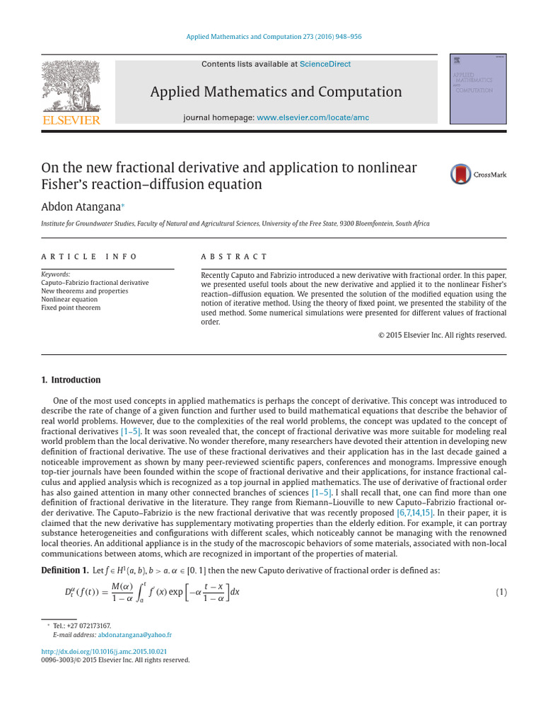 Applied Mathematics and Computation: Abdon Atangana | PDF | Mathematics | Mathematical Analysis