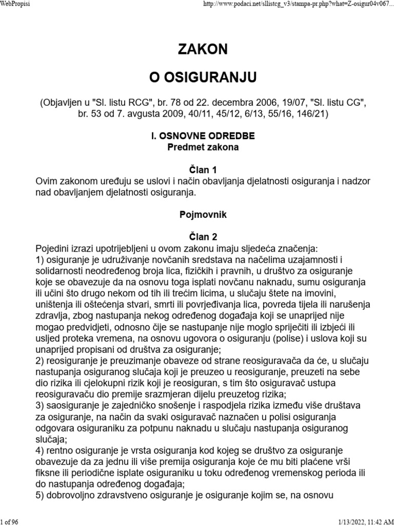Zakon o Osiguranju | PDF