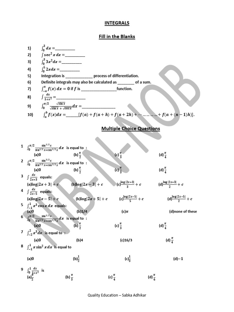 10+2 Integrals | PDF | Integral | Mathematical Analysis