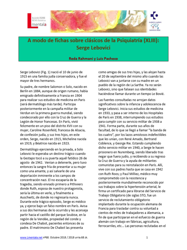 Vida y legado de Serge Lebovici | PDF | Psicoanálisis | Jacques Lacan