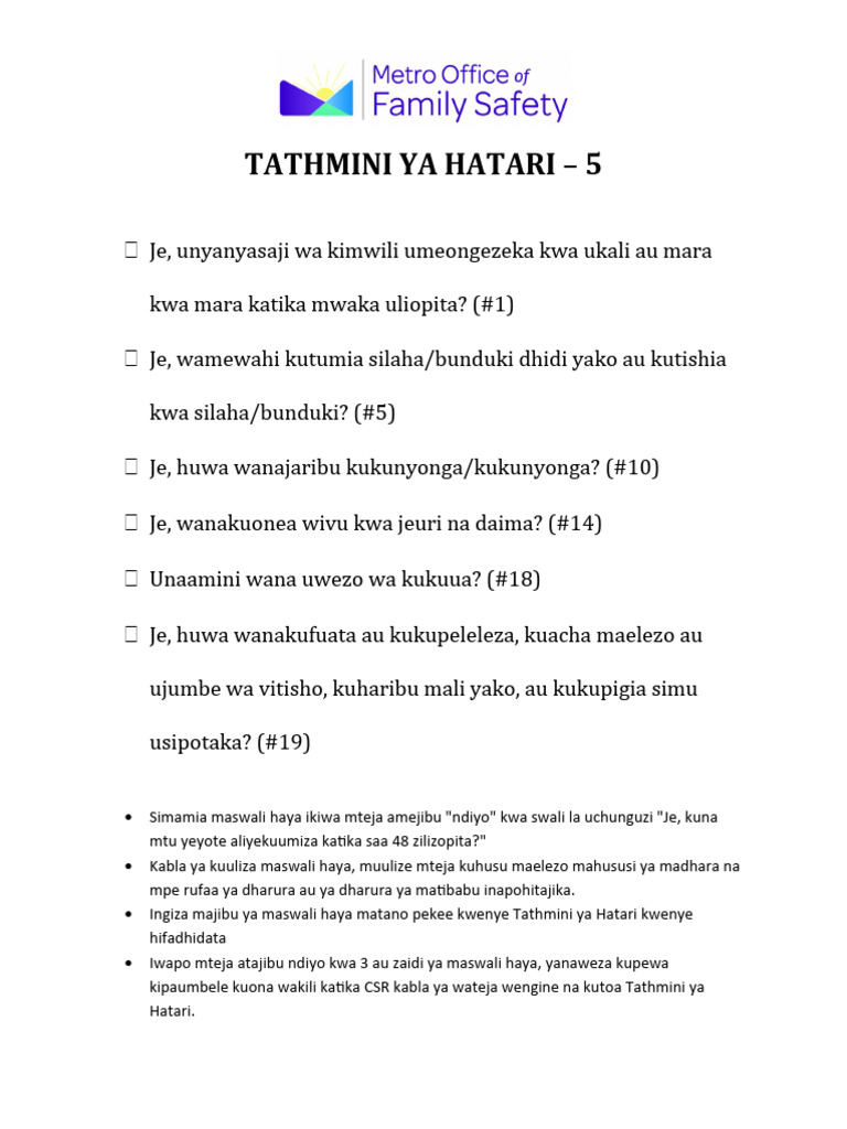 5 Question Danger Assessment | PDF