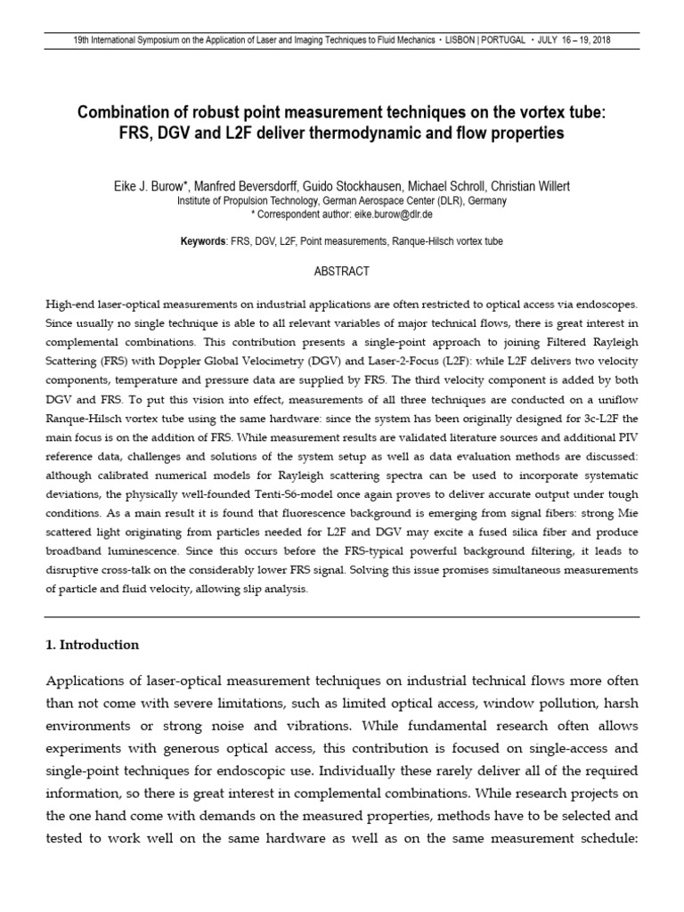 Combination of Robust Point Measurement Techniques On The Vortex Tube | Download Free PDF ...
