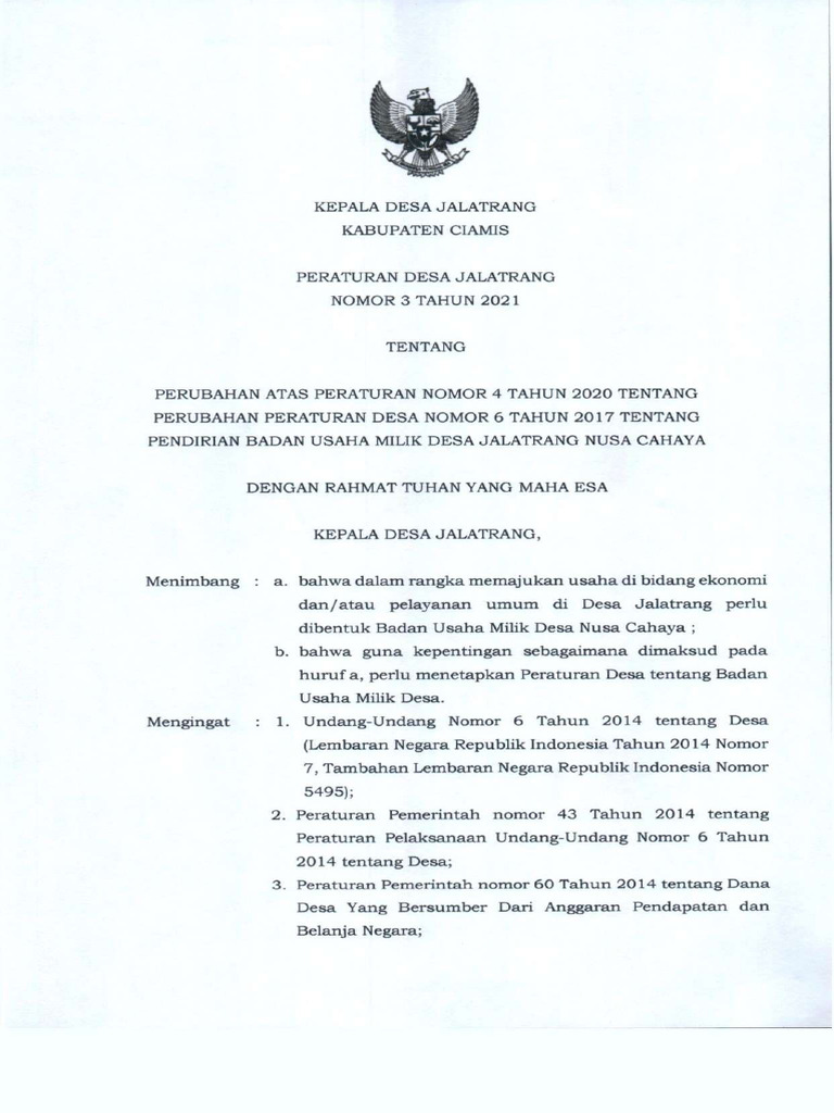 Contoh Perdes Tentang Bumdes | PDF