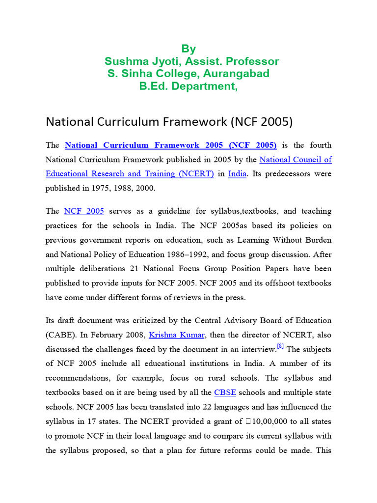 B. Ed. (Topic - National Curriculum Framework (NCF 2005) | PDF | Science | Pedagogy