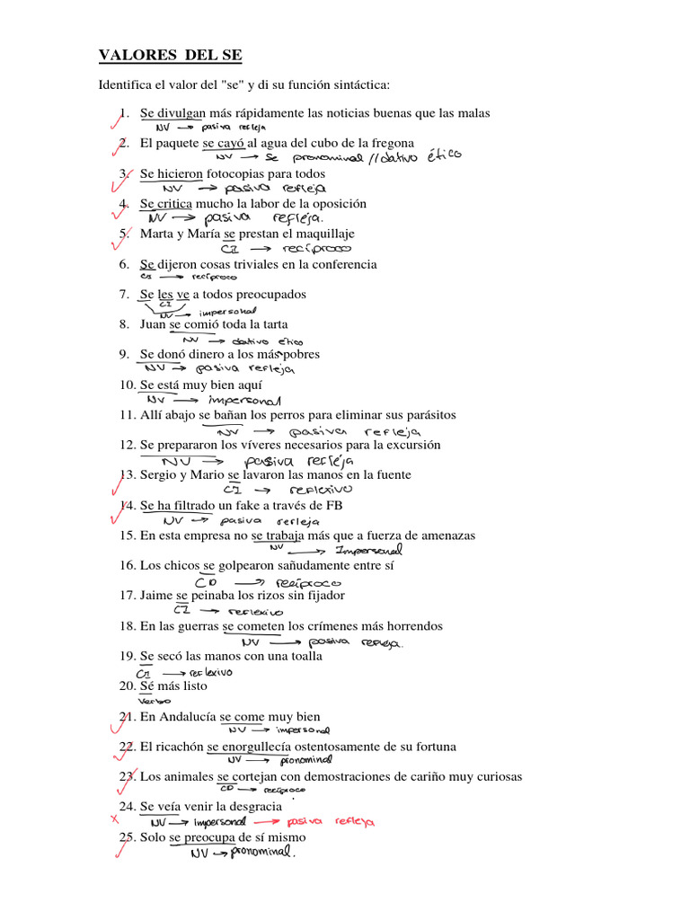 Valores Del Se. Ejercicios | PDF