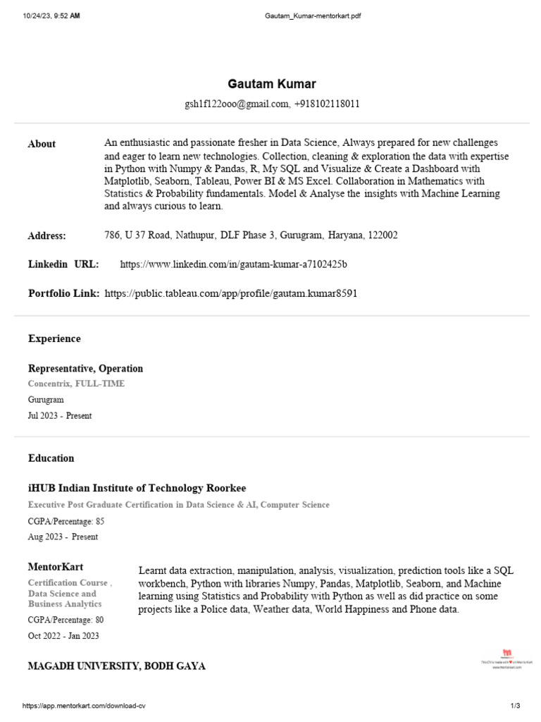 Gautam Resume | PDF | Data Science | Data