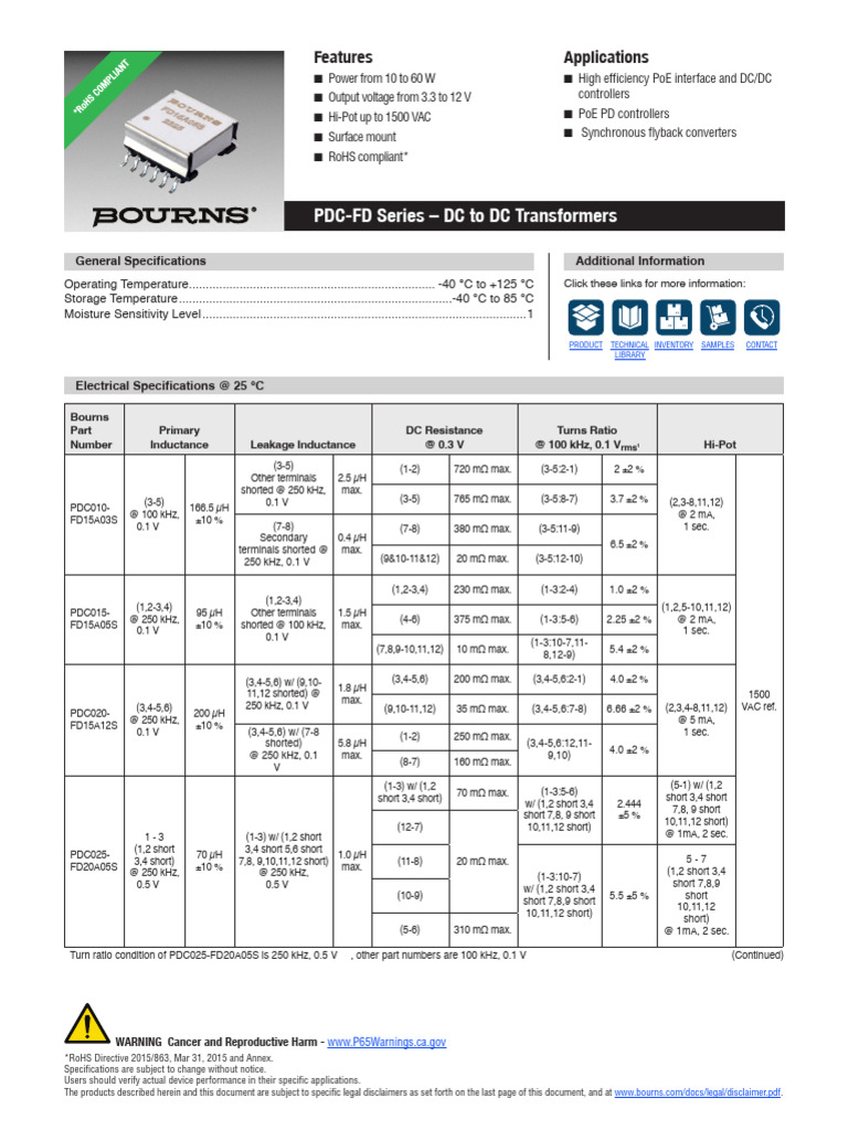 PDC-FD Series DC to DC Transformers | PDF | Electrical Engineering