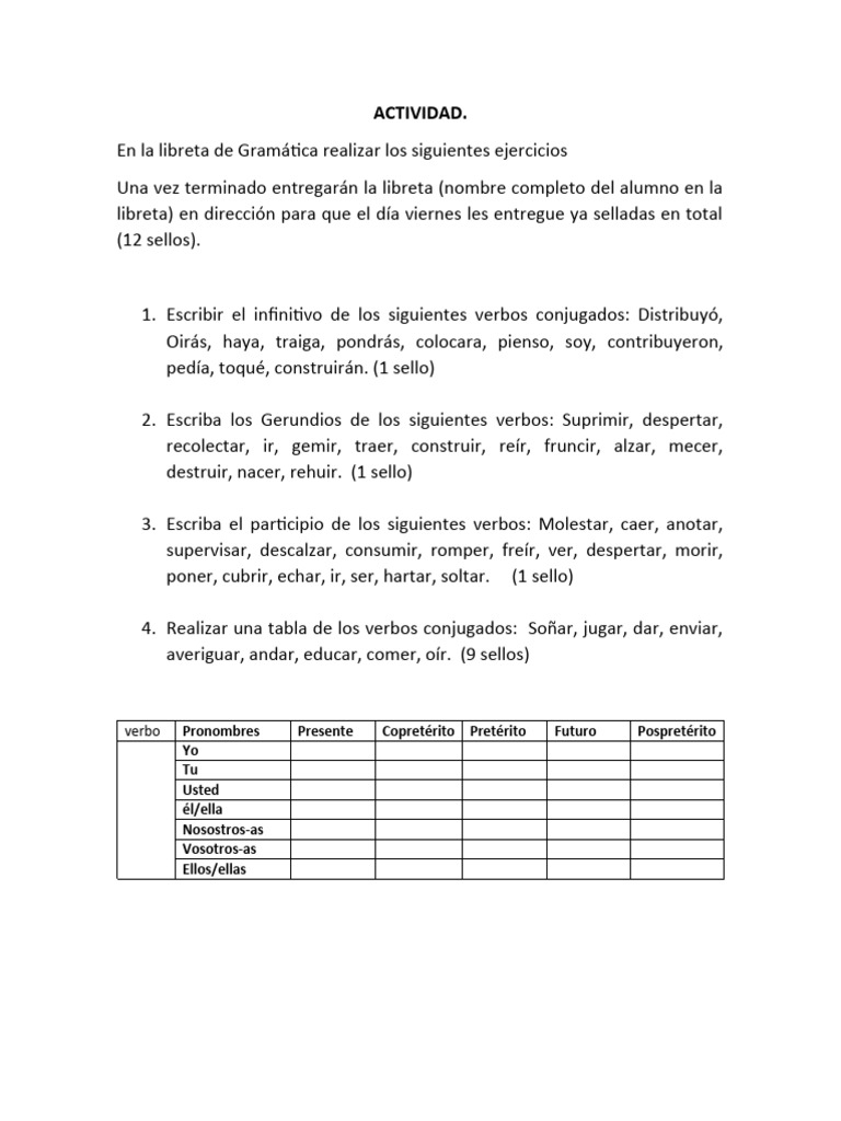 Actividades de Verbos | PDF | Artes del Lenguaje y Comunicación