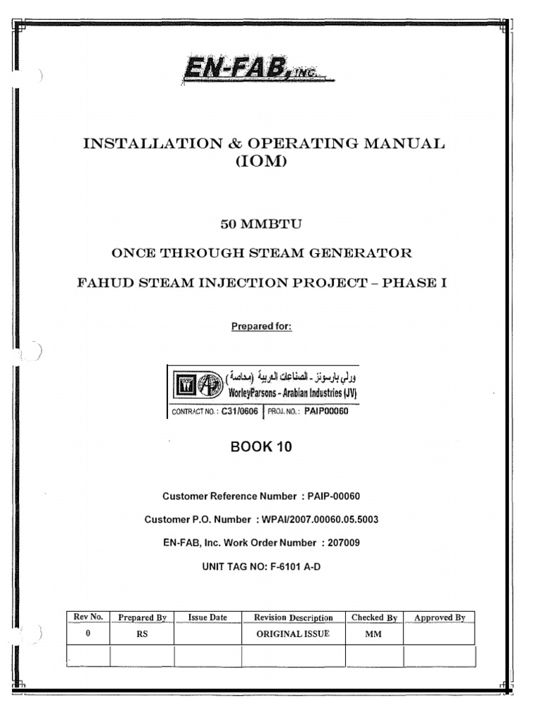 Vol 10 INSTALLATION & OPERATING MANUAL (IOM) 50 MMBTU - BOOK No 10 | PDF | Manufactured Goods ...