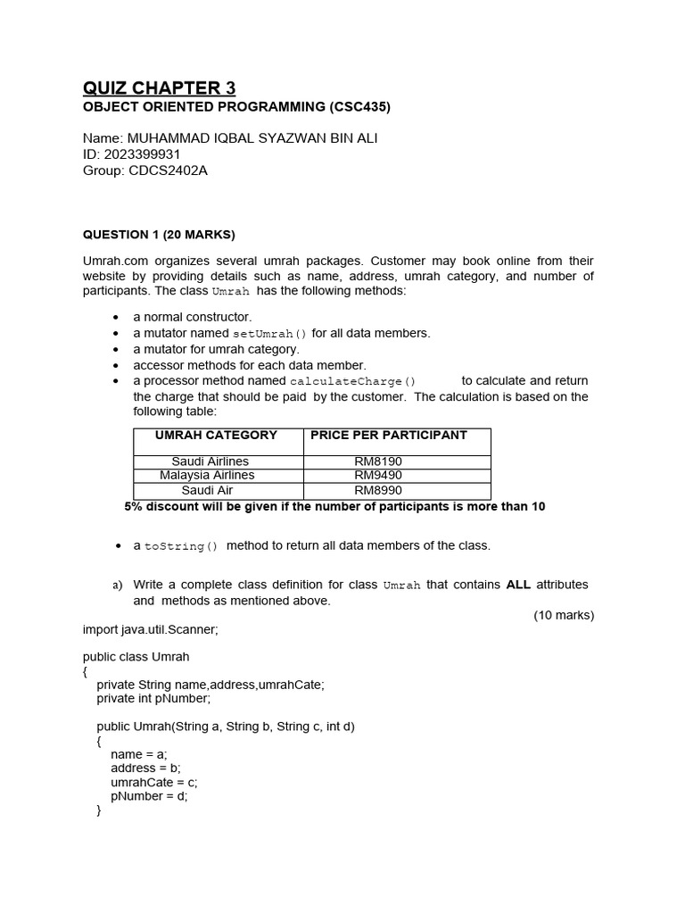 Muhammad Iqbal Syazwan Bin Ali, Cdcs2402a QUIZ CHAPTER 3 | PDF ...