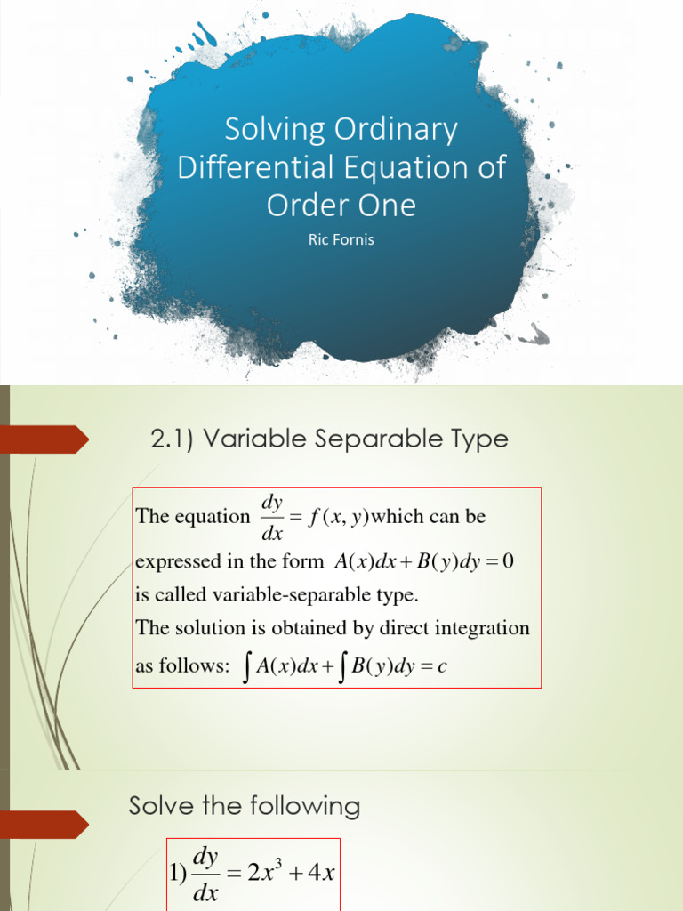Solving First-Order Differential Equations | PDF | Equations | Algebra
