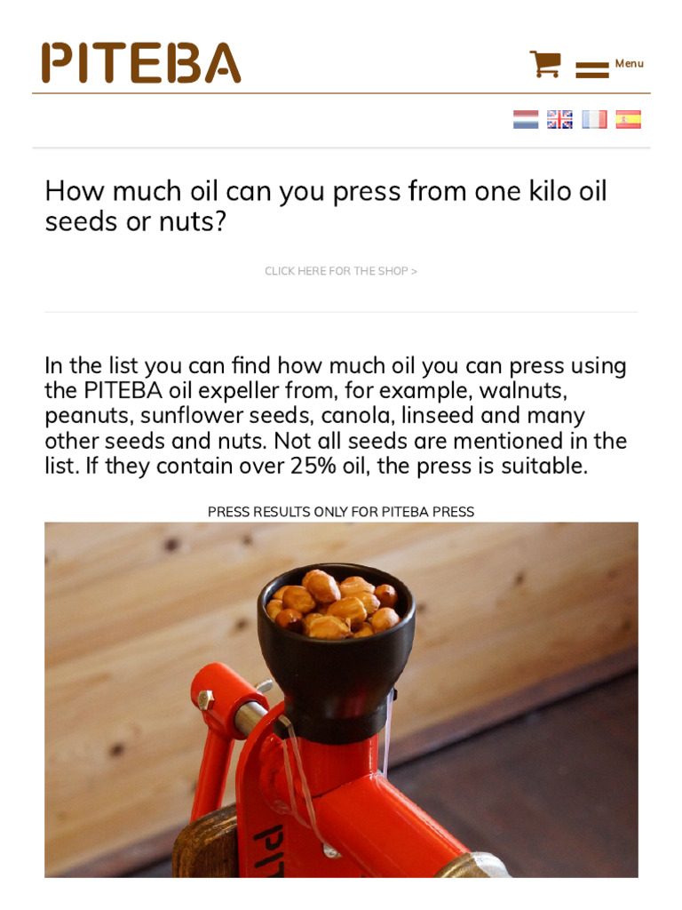 How Much Oil Can You Press From One Kilo Oil Seeds or Nuts - PITEBA ...