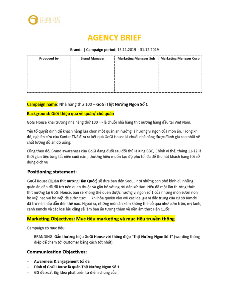 Communications Brief - GoGi Ngon Số 1 | PDF