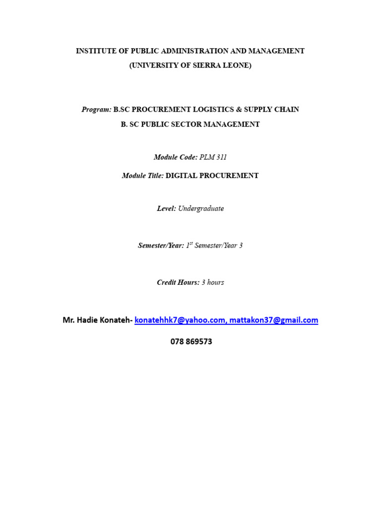 Digital Procurement Course Outline | PDF | Procurement | Business