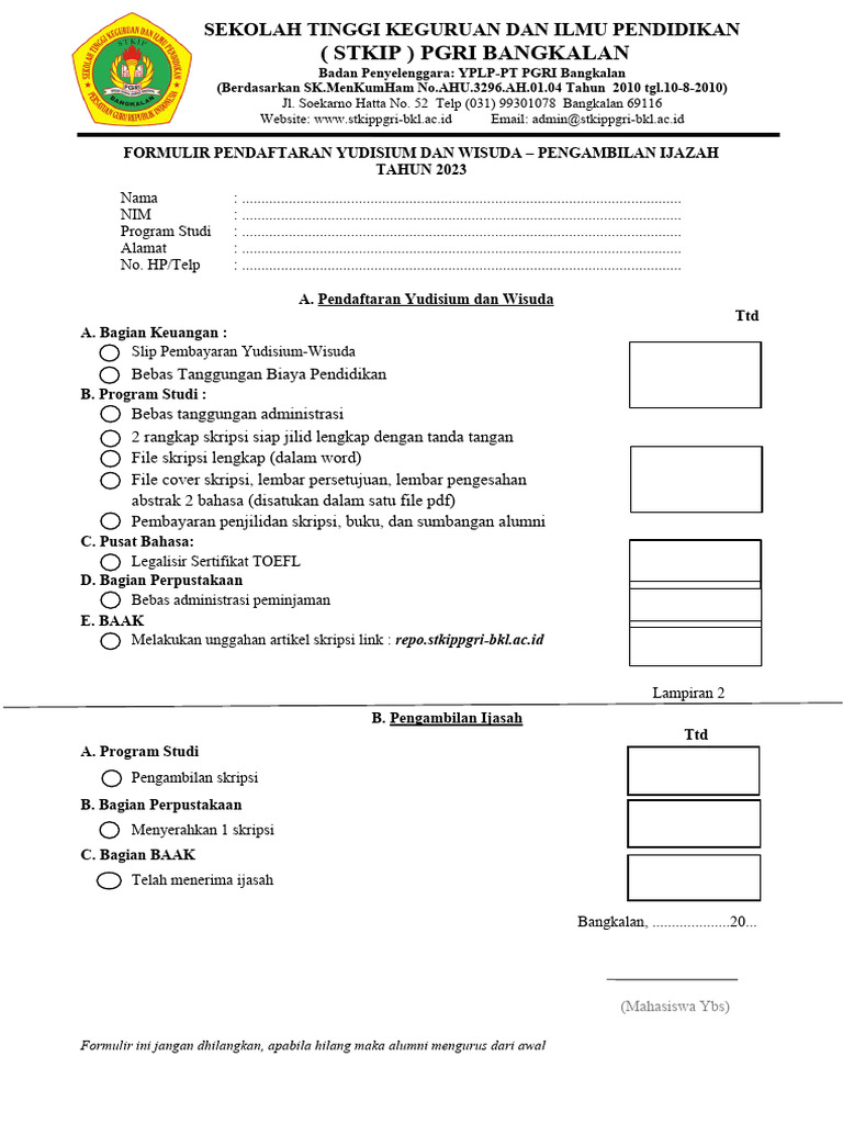 Formulir Pendaftaran Yudisium Wisuda 2023 Pdf