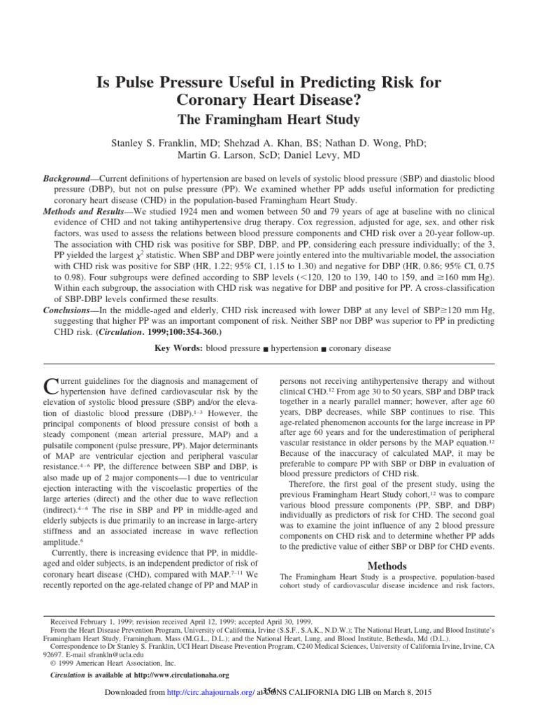 Is Pulse Pressure Useful in Predicting Risk For Coronary Heart Disease ...