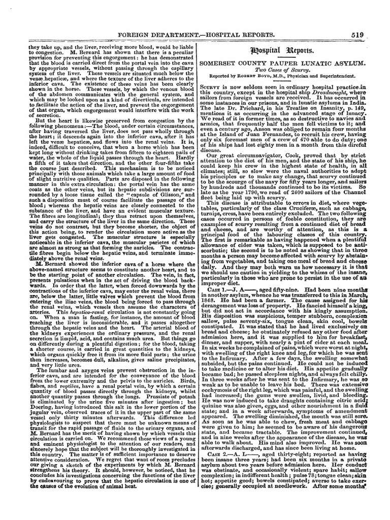 Somerset County Pauper Lunatic Asylum Two Cases of Scurvy 1851 | PDF ...