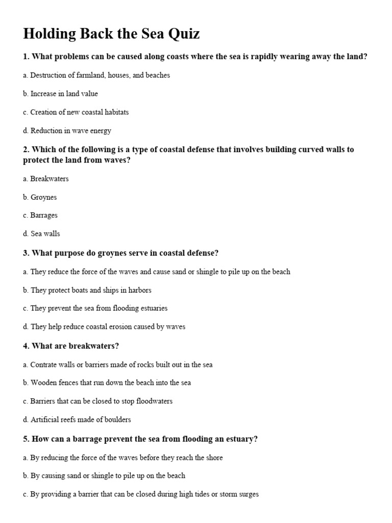 Coastal Defense Quiz for Students | PDF | Beach | Coast