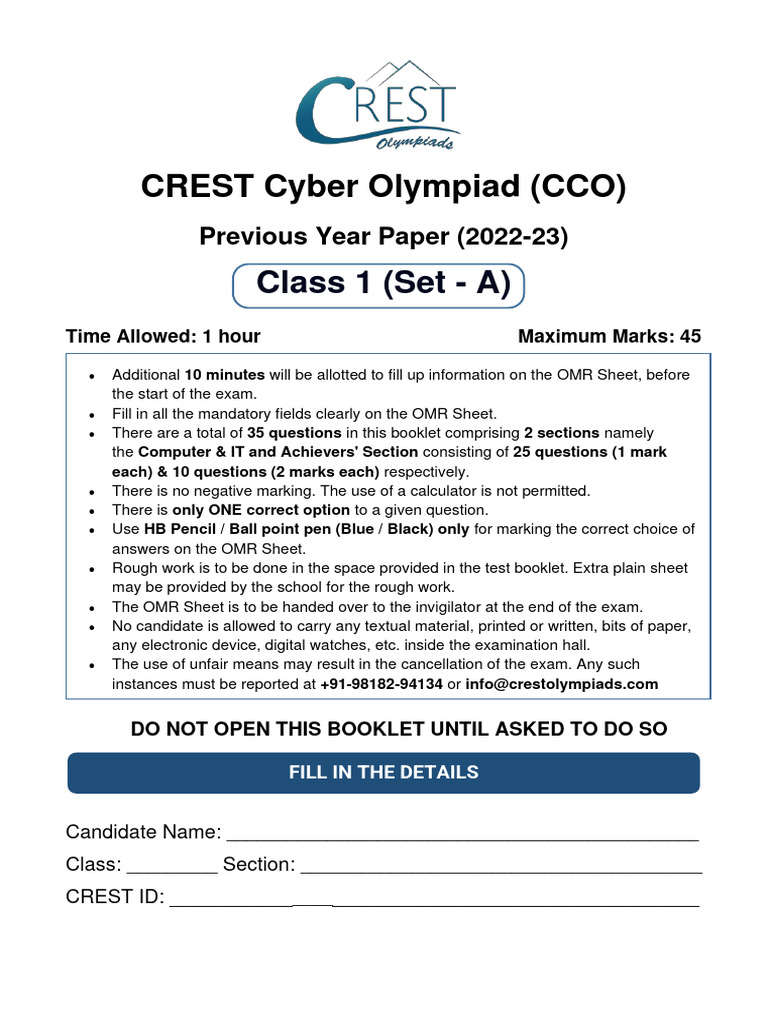 CCO Previous Year For Class 1 | PDF | Office Equipment | Computing
