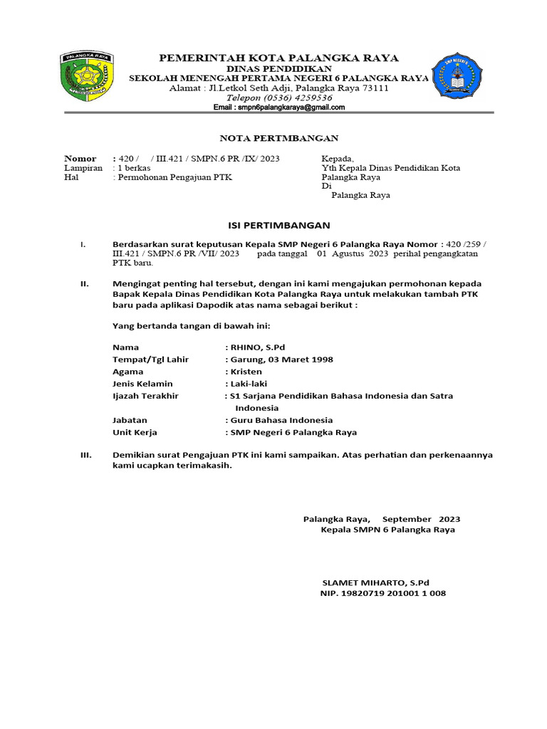 Permohonan Pengajuan PTK Baru | PDF