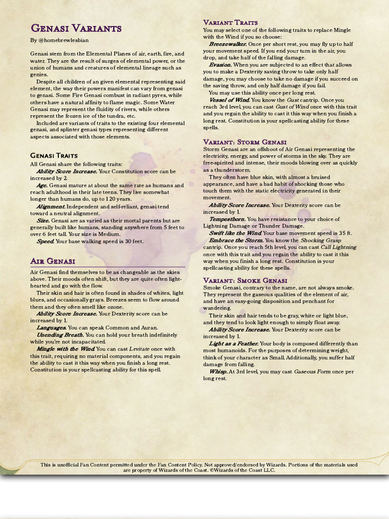 Genasi Subraces and Traits Overview | PDF | Fires | Lightning