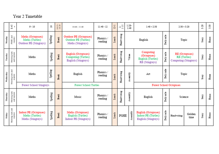 Year 2 General Timetable | PDF