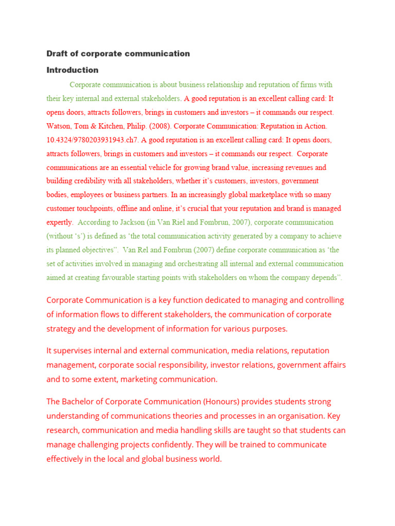 Draft of Corporate Communication | PDF | Public Relations | Reputation