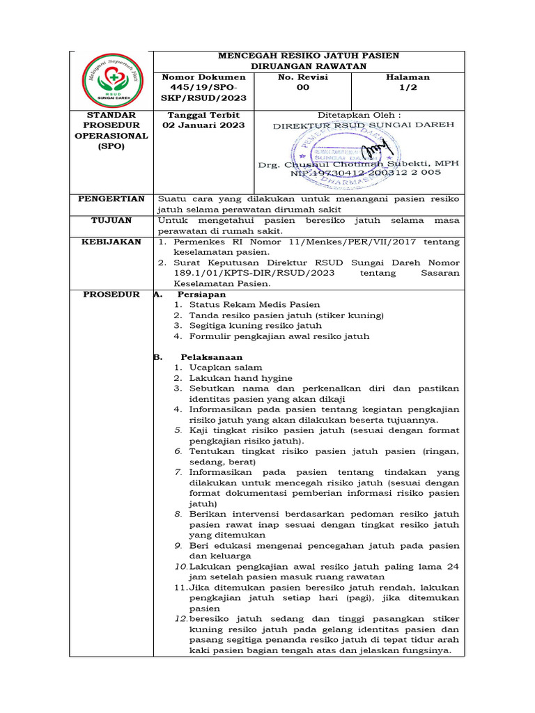 SKP 6 EP 3 SPO Penanganan Pasien Jatuh | PDF