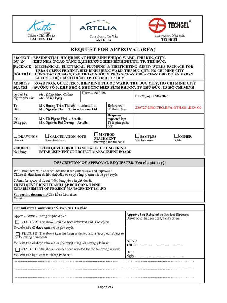 RFA - 230727 - Establishment of Project Team | PDF