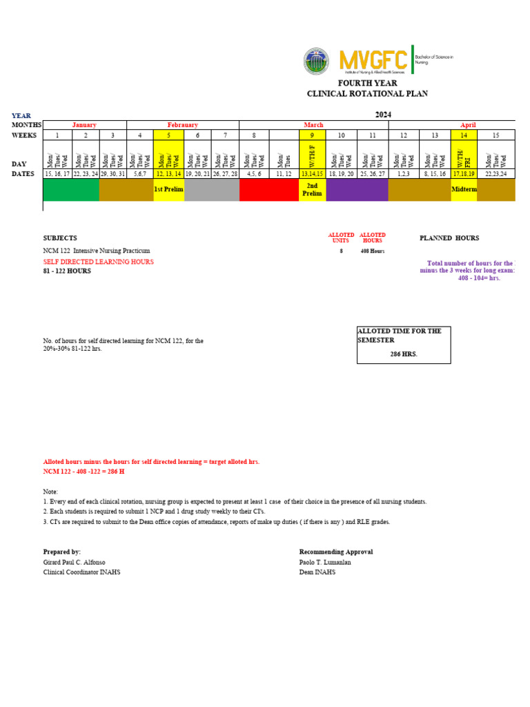 Nursing Clinical Rotation Schedule 2024 | PDF | Nursing | Health Care