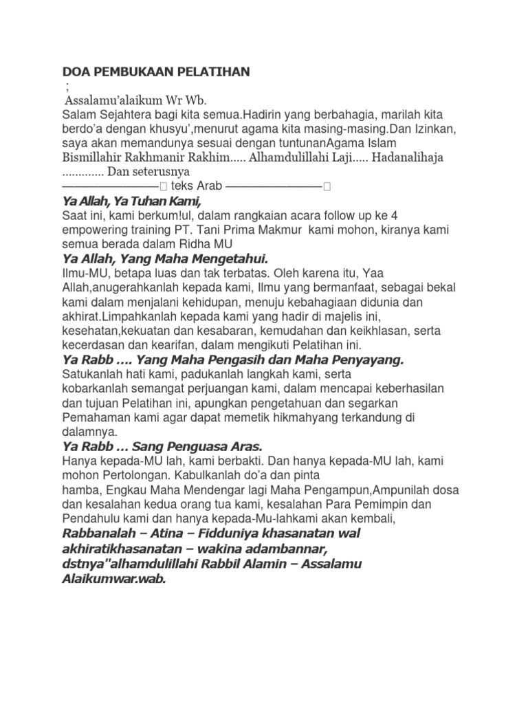 DOA PEMBUKAAN PELATIHAN TPM | PDF