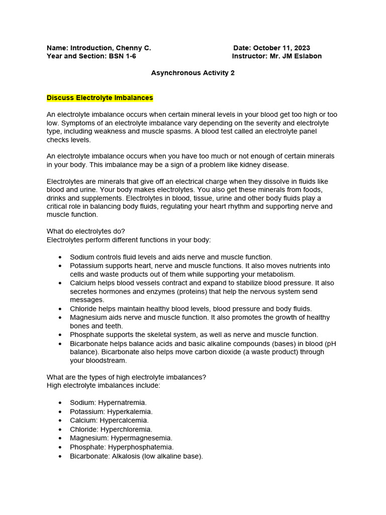 Asynchronous Activitty 02 | PDF | Electrolyte | Human Body