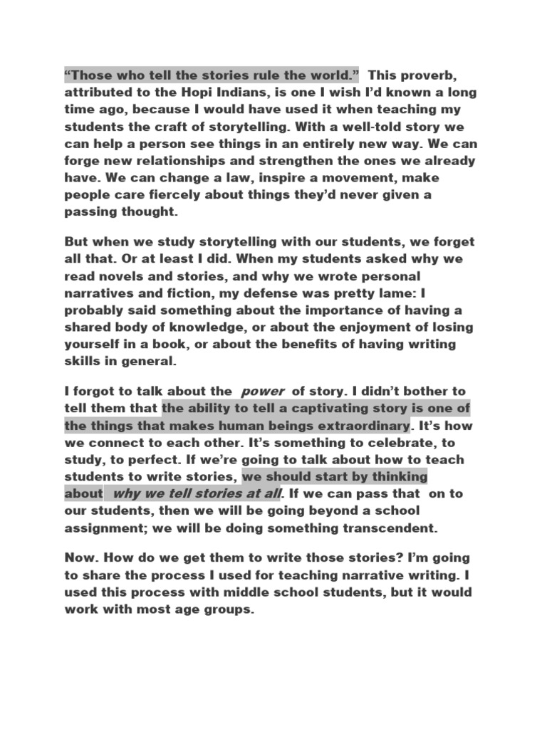 A Step-by-Step Plan for Teaching Narrative Writing - Jennifer Ganzalez | PDF | Narrative ...