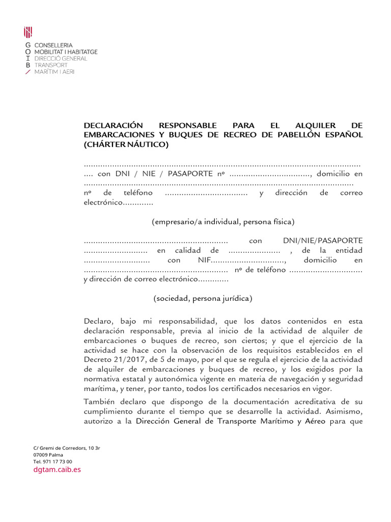 Declaración responsable de charter | PDF