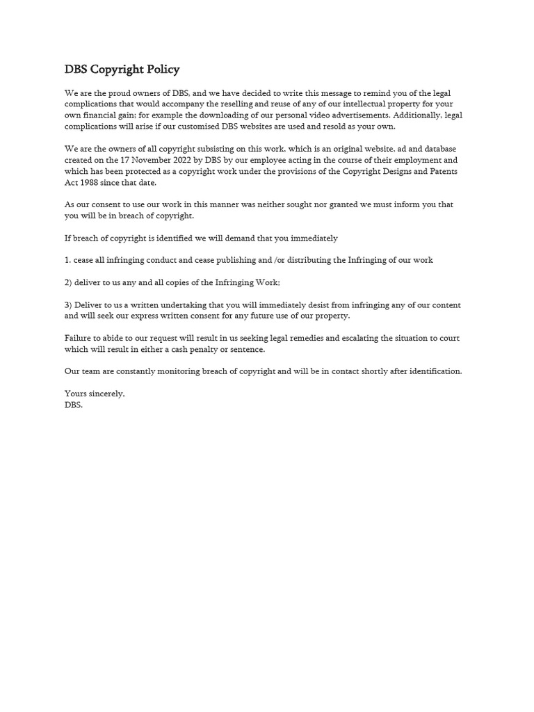 DBS Legal Copyright Policy | PDF
