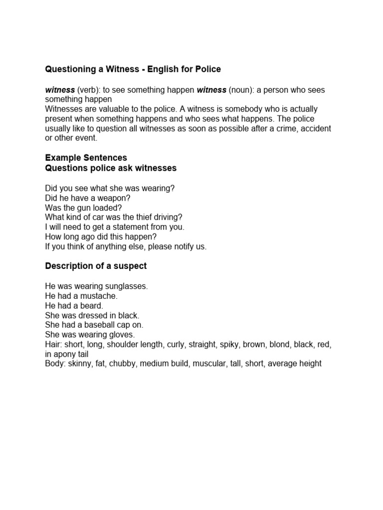 Questioning A Witness | PDF | Crimes | Crime & Violence